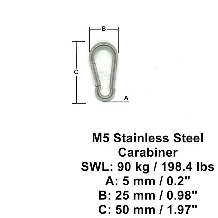 High Quality Stainless Steel Carabiner SWL up to 450 kg [4 / 5 / 6 / 8 ...