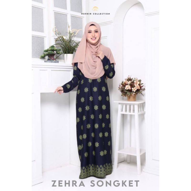 Jubah Printed Corak Songket Bunga Tabur A-Cut Nursing Friendly ...