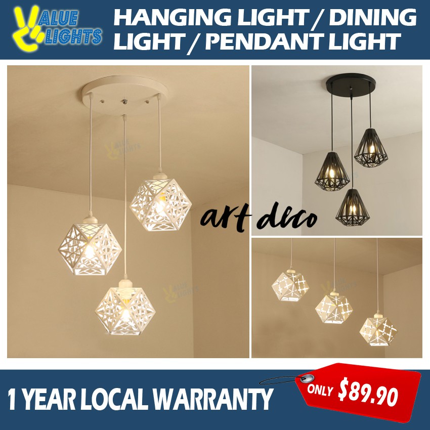 White Diamond Pendant Light / White Hexagon Hanging Light | Shopee ...