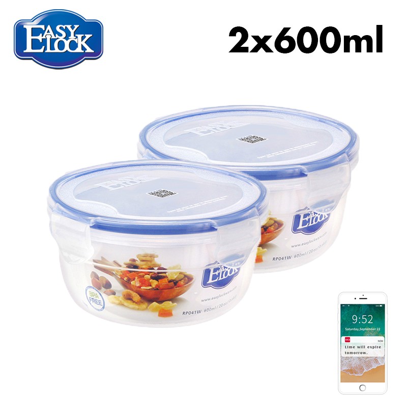 Easylock Round Plastic Food Container 600ml x 2 Pcs Set (SRP041Wx2 ...