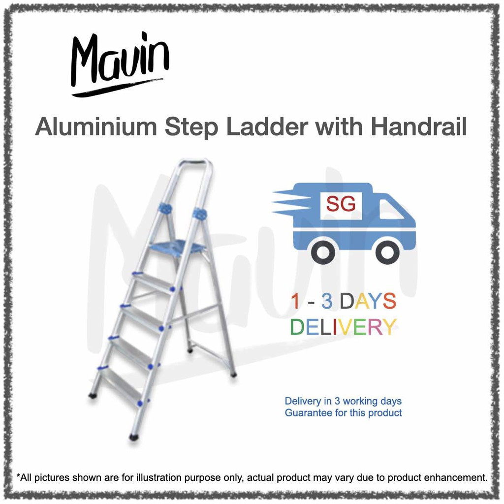 🇸🇬 3 - 10 Steps Aluminium Step Ladder with Handrail Domestic Family ...