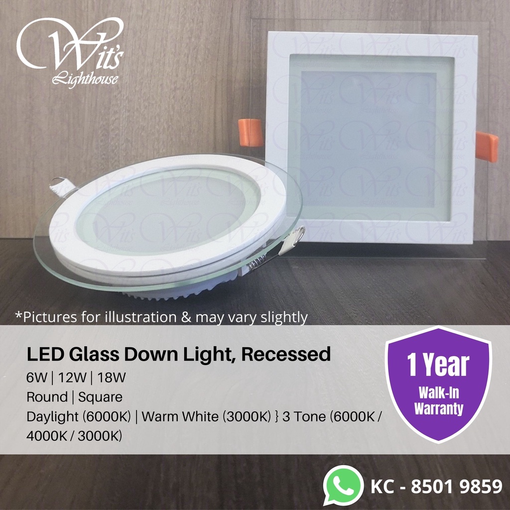 LED Glass Downlight Round Downlight Square Downlight Panel Light, 1 ...