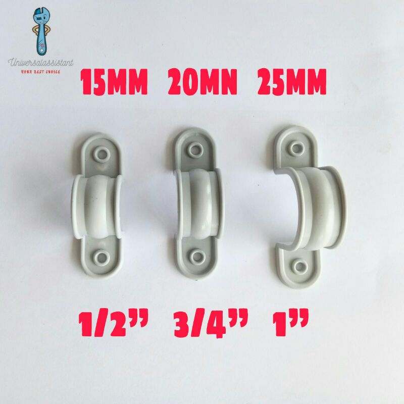 【15mm 20mm 25mm】PVC Pipe Hose Clip | 1/2” 3/4” 1” U Clip Grey Colour ...