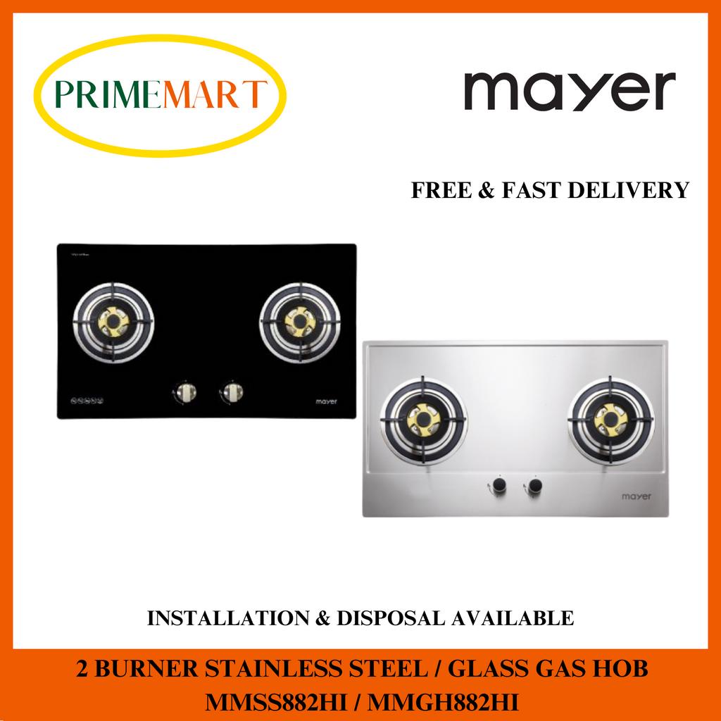 MAYER MMSS882HI/MMGH882HI 86CM 2 BURNER STAINLESS STEEL / GLASS GAS HOB ...