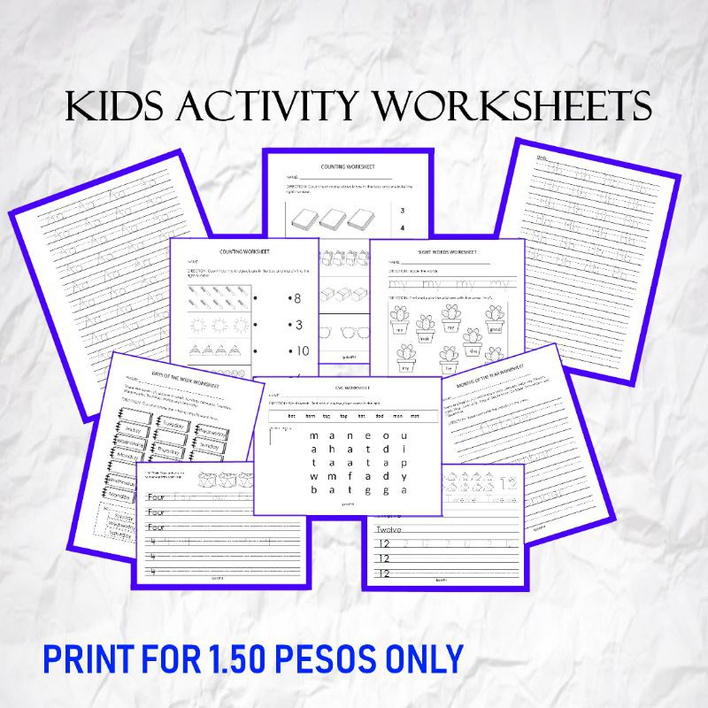 KIDS ACTIVITY WORKSHEETS - alphabet, number, tracing, cvc, sight words ...