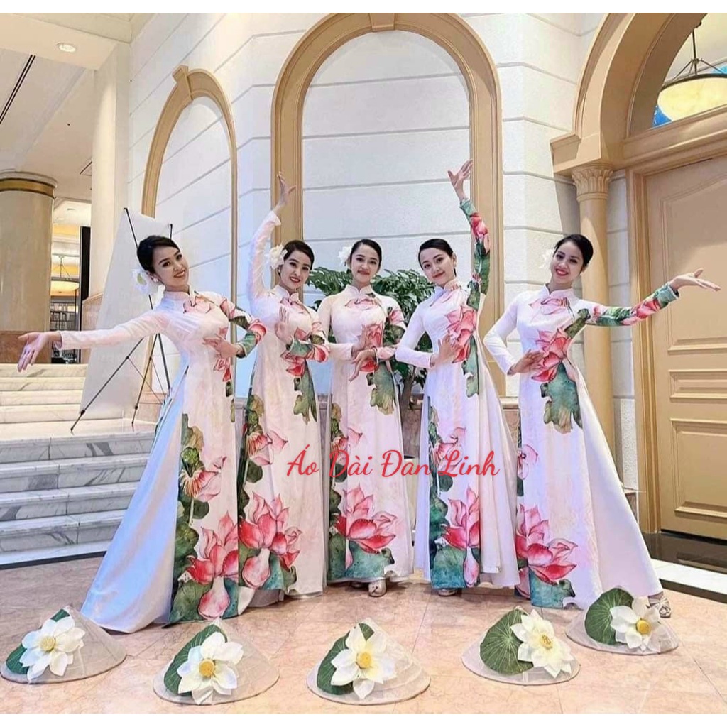 Excellent beautiful 3D printed lotus ao dai, outstanding uniform wear ...