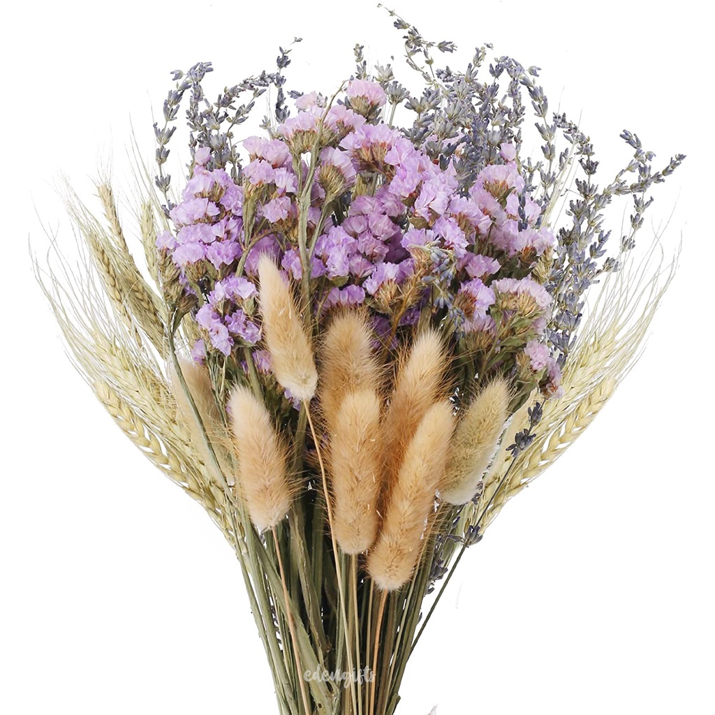 Natural preserved colorful flower bouquet, Statice, Wheat, Lavender ...