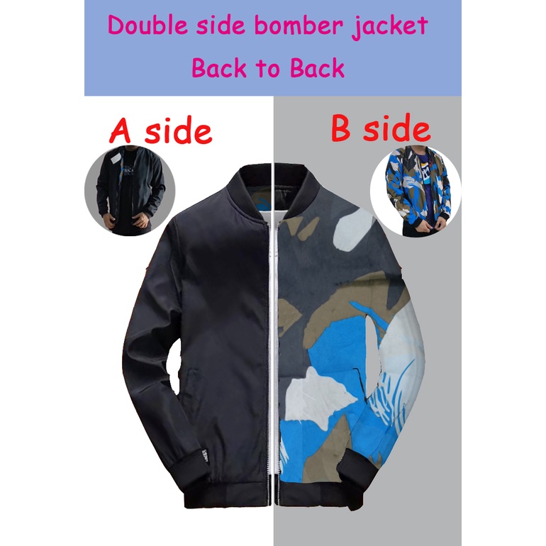 Back to back Double Side bomber jacket unisex fashion korean style ...