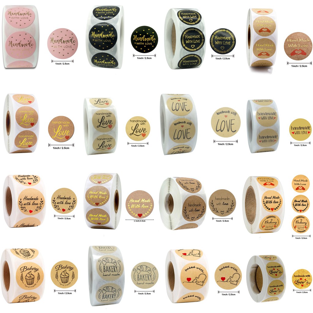 1Inch 500PCS/Roll Natural Brown Kraft Stickers Homemade with Love ...