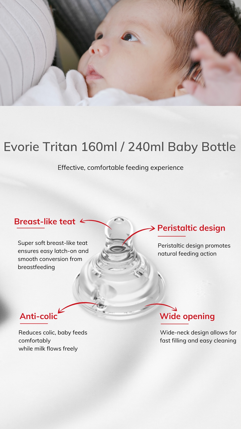 Award-Winning Evorie Tritan Baby Milk Feeding Bottle, Natural Soft ...