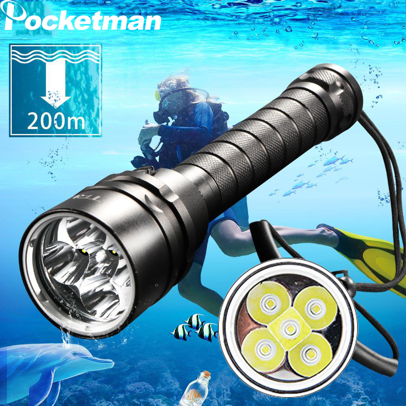 22000lums Diving Flashlight Torch 5*T6 Scuba Dive Torch UnderWater 220m ...