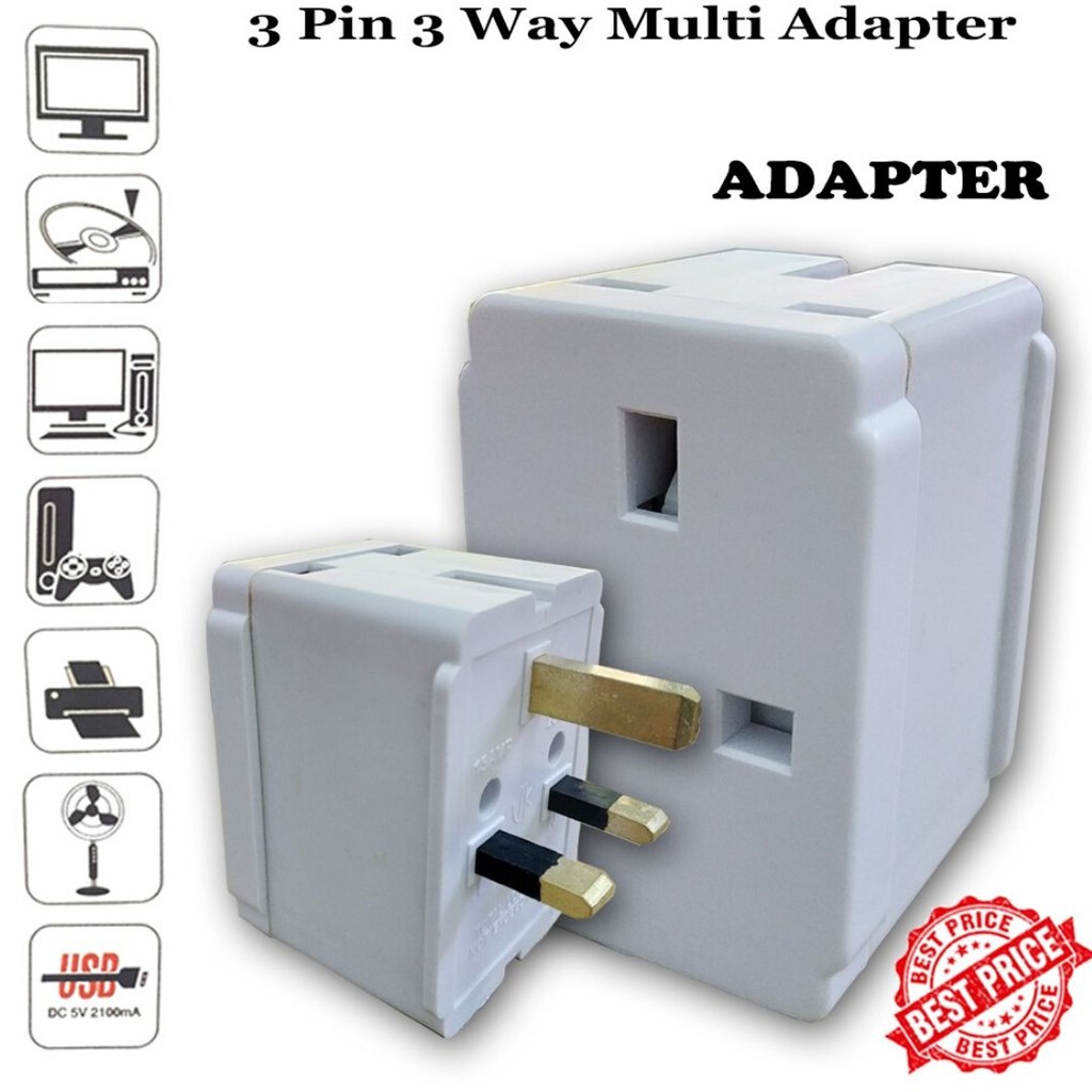 3 Pin 3 Way Multi Adapter (Adapter) | Shopee Singapore