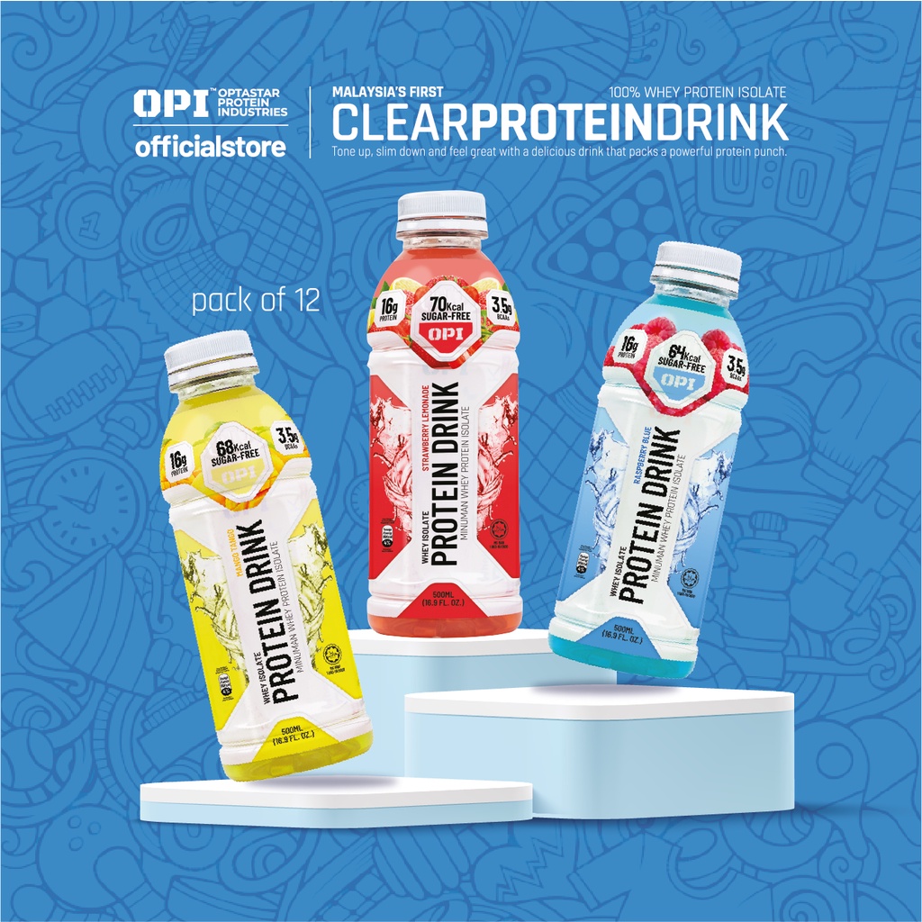 OPI CLEAR PROTEIN DRINK (500ML x 12) PACK OF 12 (CHOOSE YOUR FLAVOURS ...