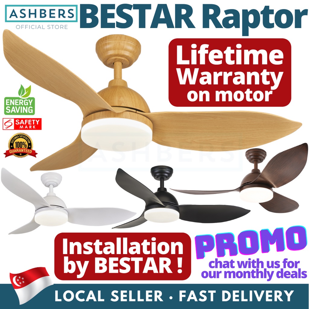 BESTAR RAPTOR 3 Blade Ceiling Fan with optional 24W Tricolour LED Light ...