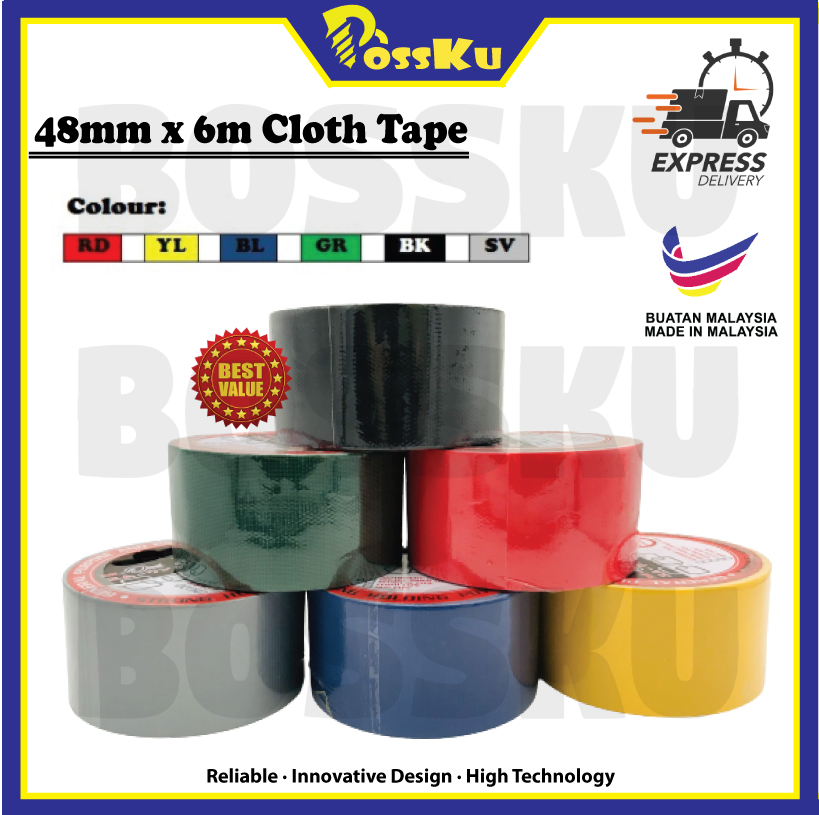 48mm x 6M Cloth Tape / Duct Tape (Yellow, Black, Silver, Light Blue ...