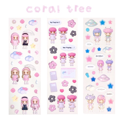 [Coral Tree] Rosy Dress Sticker, Music Player Sticker, Alien Girl ...