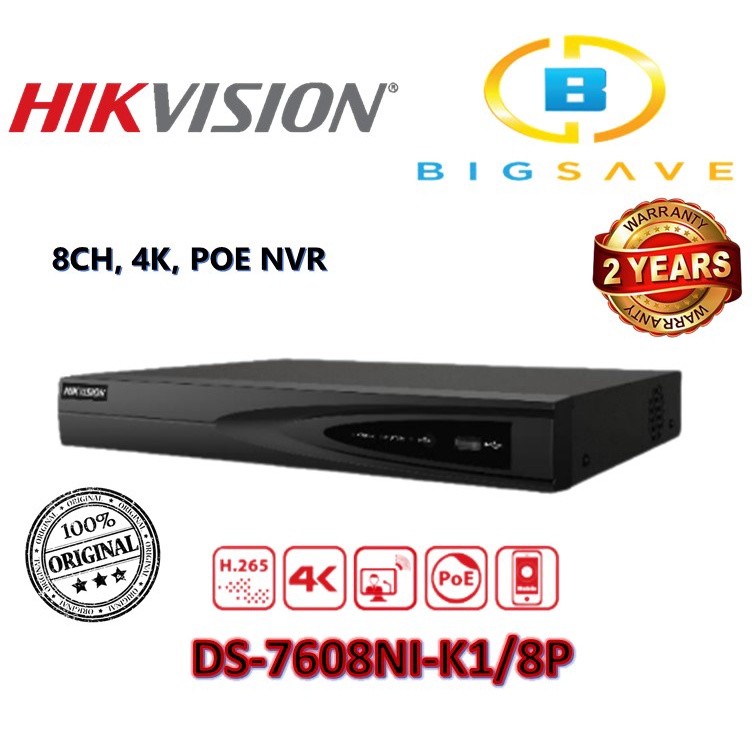HIKVISION 8CH/8 CHANNEL DS-7608NXI-K1/8P POE 1U K SERIES ACUSENSE 4K NVR | Shopee Singapore