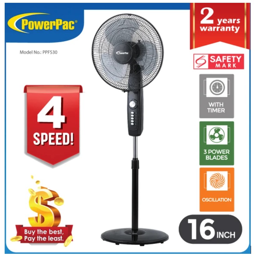Powerpac 16" Electric Stand Fan with Timer (Model: PPFS30) | Shopee ...