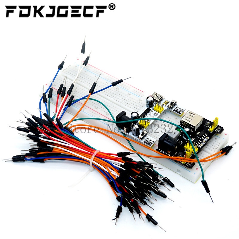 3.3V/5V MB102 Breadboard power module + 65 jumper wires + MB-102 830 points Prototype Bread ...