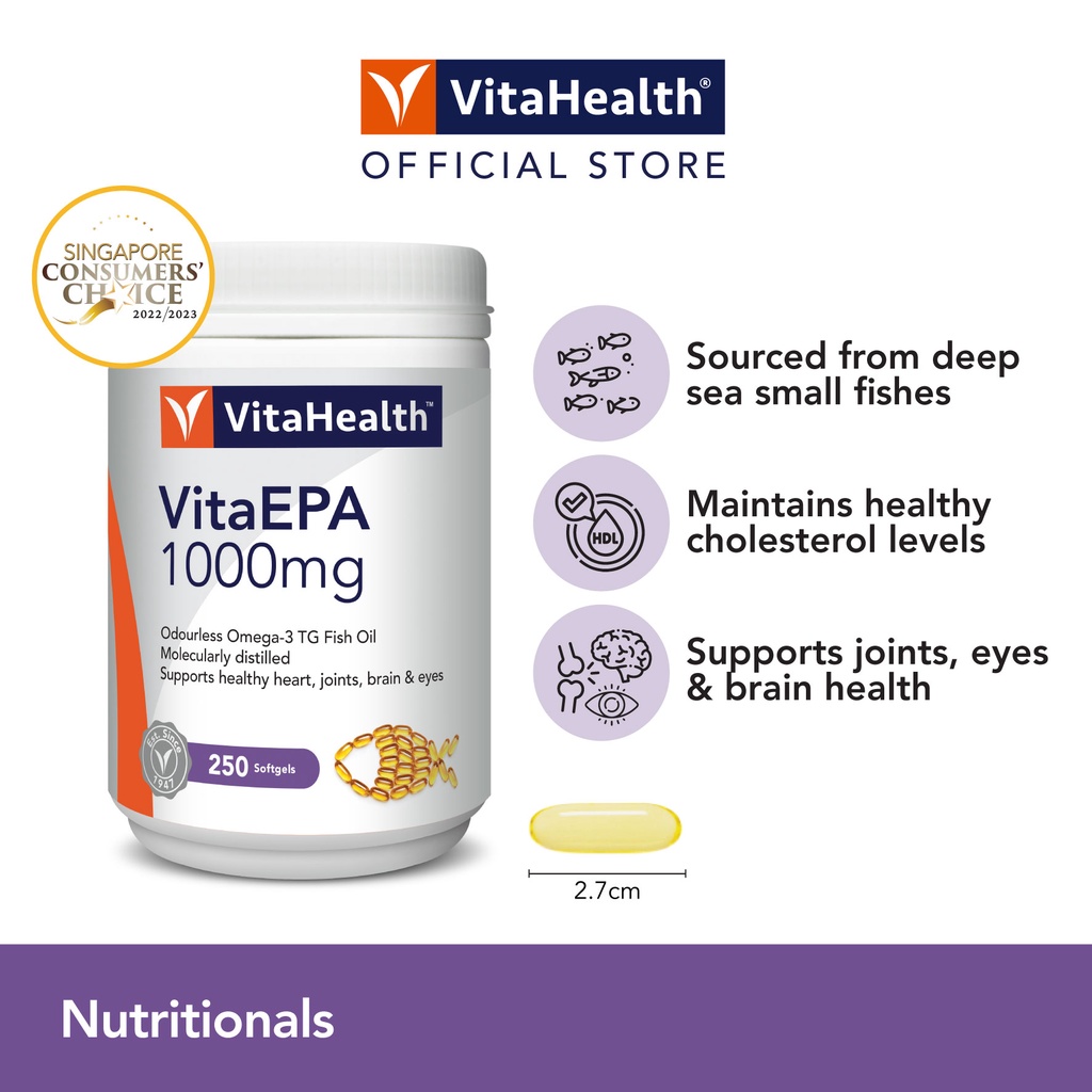 VitaHealth Odourless Fish oil EPA [EXP 10-2028/01-2028]- 1000mg Omega-3 ...