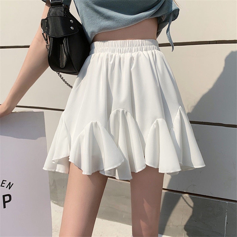 2 Colors Ruffled All-Match Short Skirt Pleated High Waist Slimmer Look ...