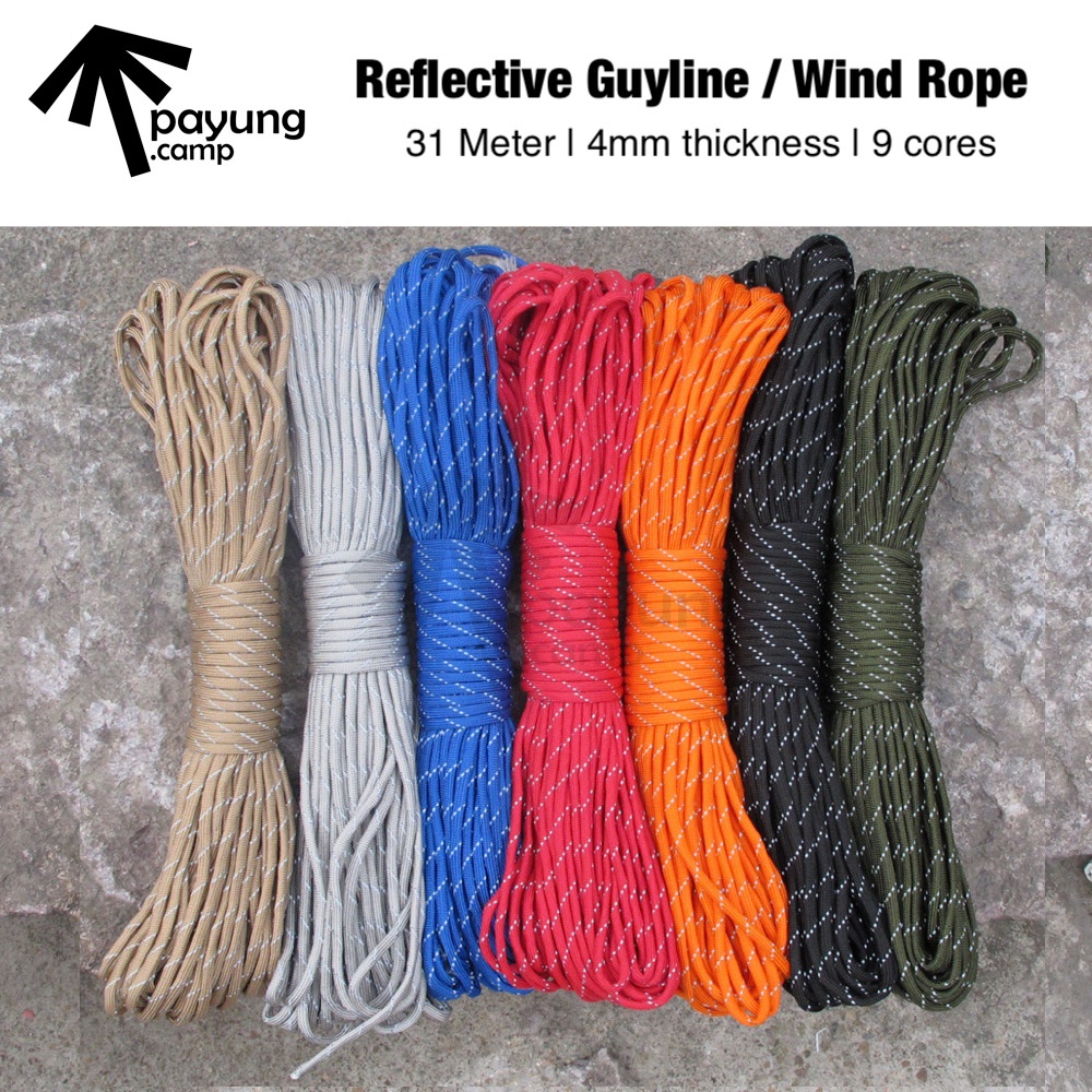 PAYUNG.CAMP 31M Reflective Guy Line Wind Rope 4MM 9 Core High ...