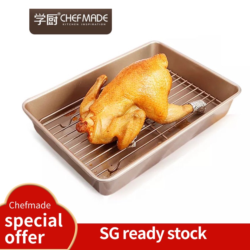 Chefmade Roaster Pan With Flat Rack Roasting Pan Easy Clean Non-stick ...