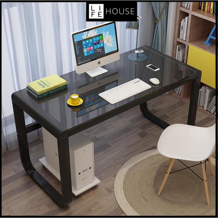 【Free Shipping】Tempered Glass Computer table modern gaming table ...