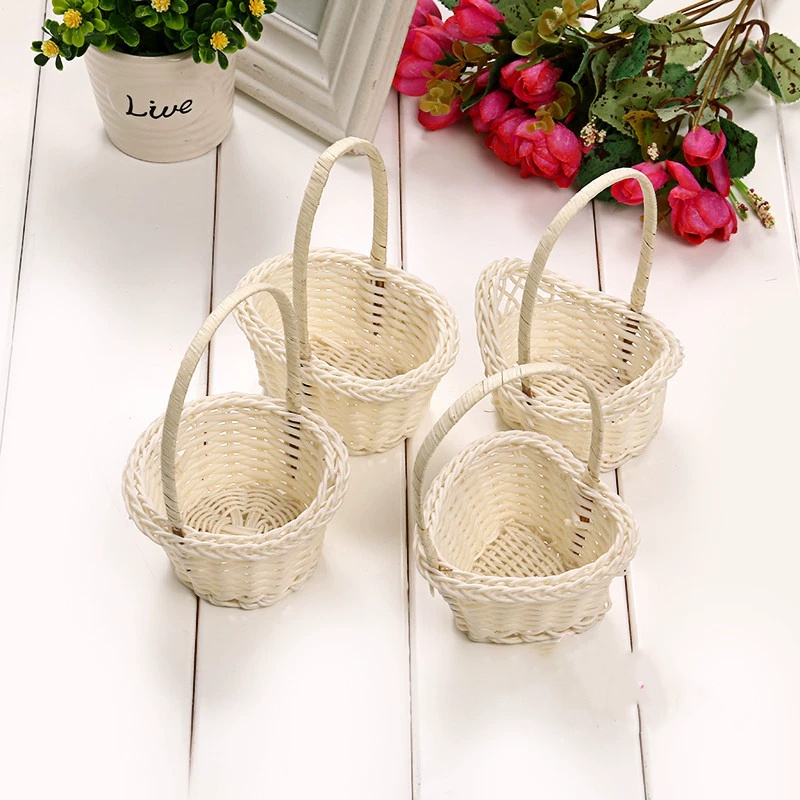 Exquisite white woven small flower basket round oval heart-shaped ...