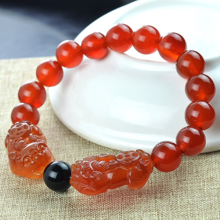 Natural red agate double Pixiu bracelet - Bracelet Pixiu Code P16 ...
