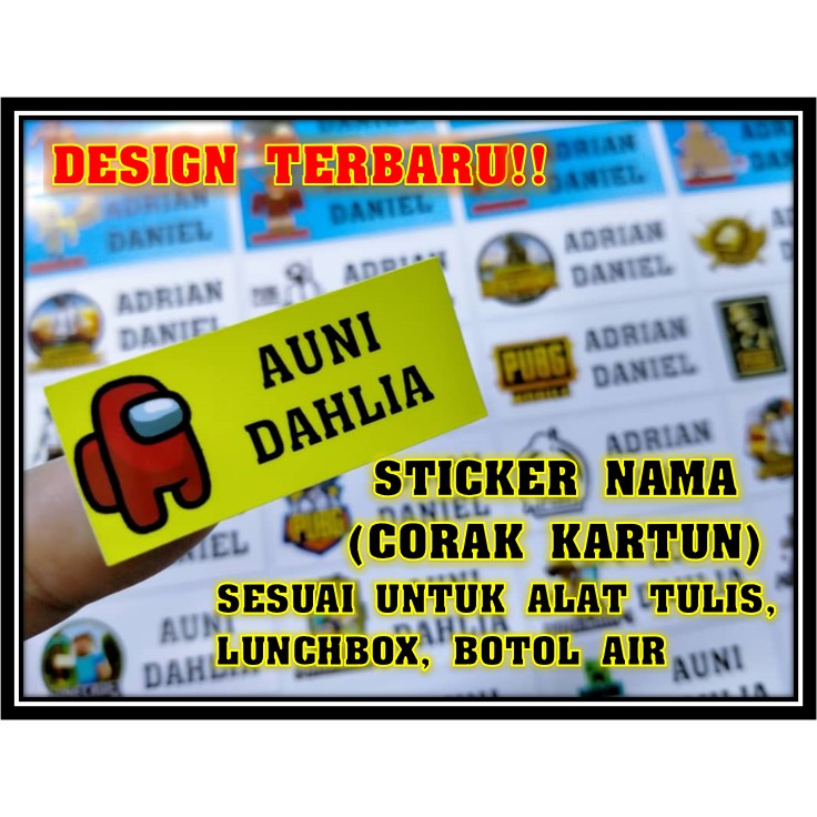 STICKER NAMA KARTUN (Sticker Cartoon for Books, Stationary, Bottle ...