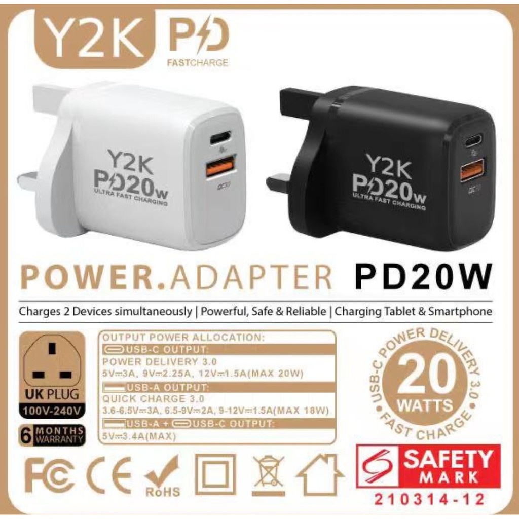 Y2K PD20W Ultra Fast Charging Adaptor (6 Months Local Warranty ...