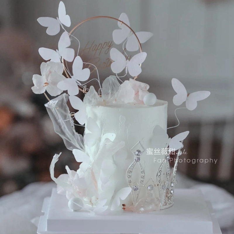 10pcs Dream White Butterfly Cake Topper Baking Sweet Gift Happy ...