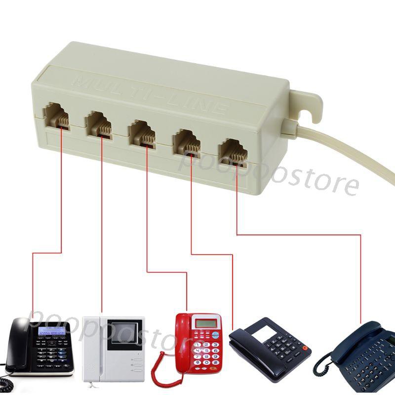 POOP RJ11 Jack 5 Way Outlet Telephone Phone Modular Line Splitter Plug ...