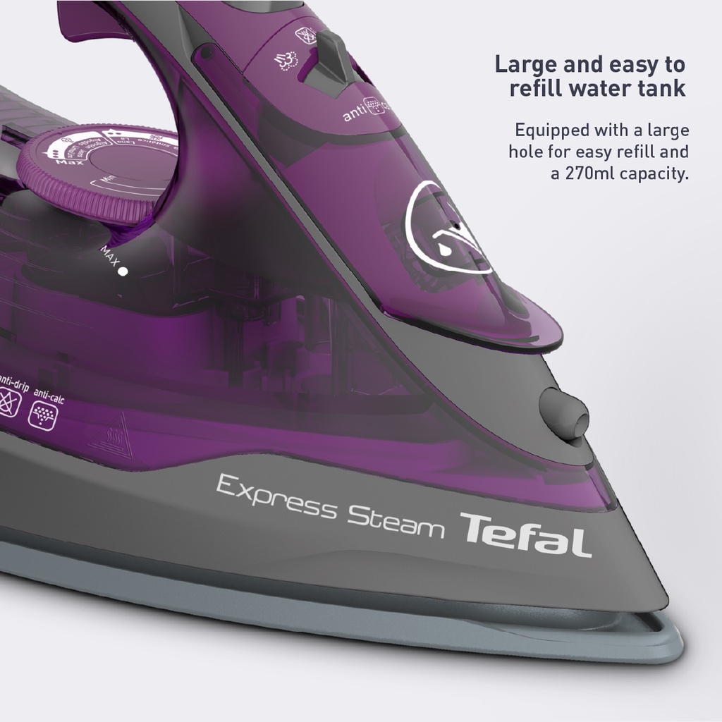 Tefal Express Steam Iron (Powergliss Ceramic Soleplate) 270ml 2600W ...