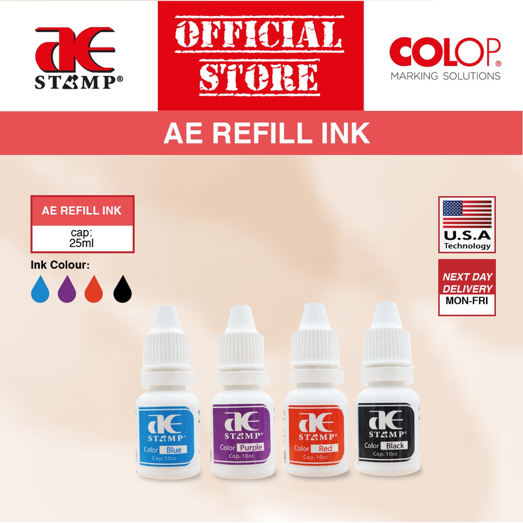 UNGU MERAH AE Gel Stamp Ink Refill | Waterproof black red purple blue ...