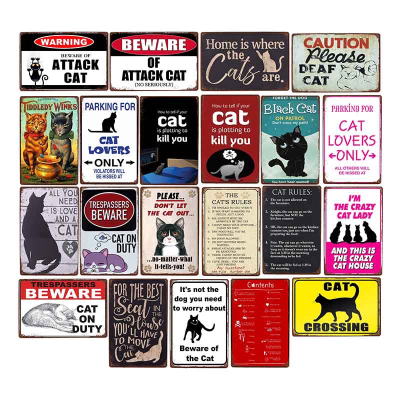 2024 Retro Cats Poster Animal Vintage Metal Signs Funny Wall Art Plaque ...