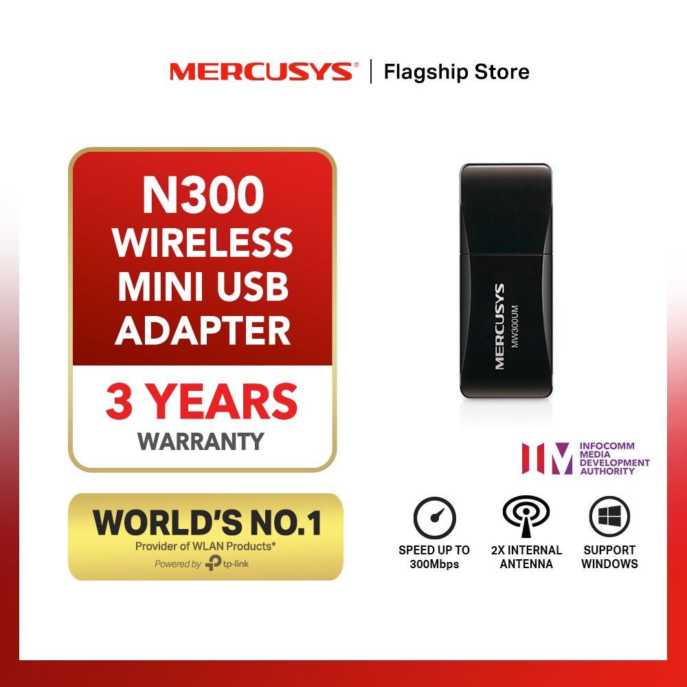 Mercusys MW300UM 300Mbps USB Wifi Adapter Wireless Mini Portable Soft ...