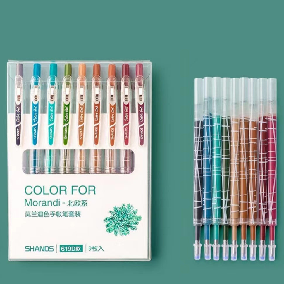 9PCS Set Morandi Colored Gel Pens Set Retro Retractable Ballpoint Pens ...