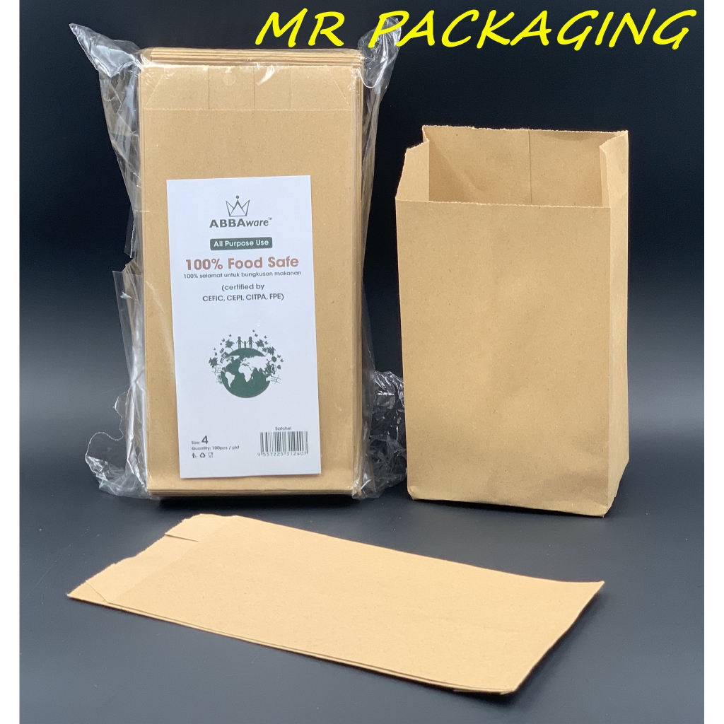 Paper Bag 4s - Brown ( 100pcs± ) Food Grade - Disposable Paper Bag ...