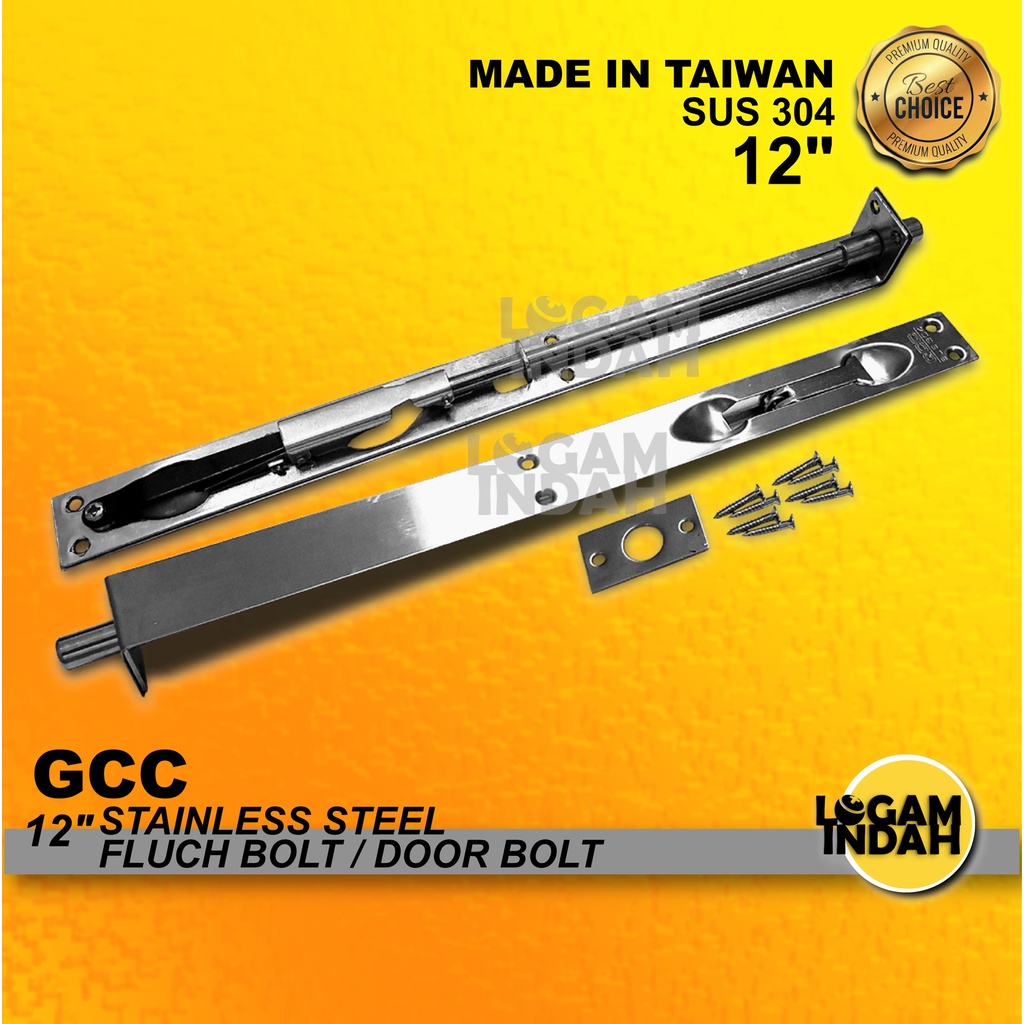 GCC SUS304 12" (300MM) STAINLESS STEEL FLUSH BOLT / DOOR BOLT ( MADE IN ...