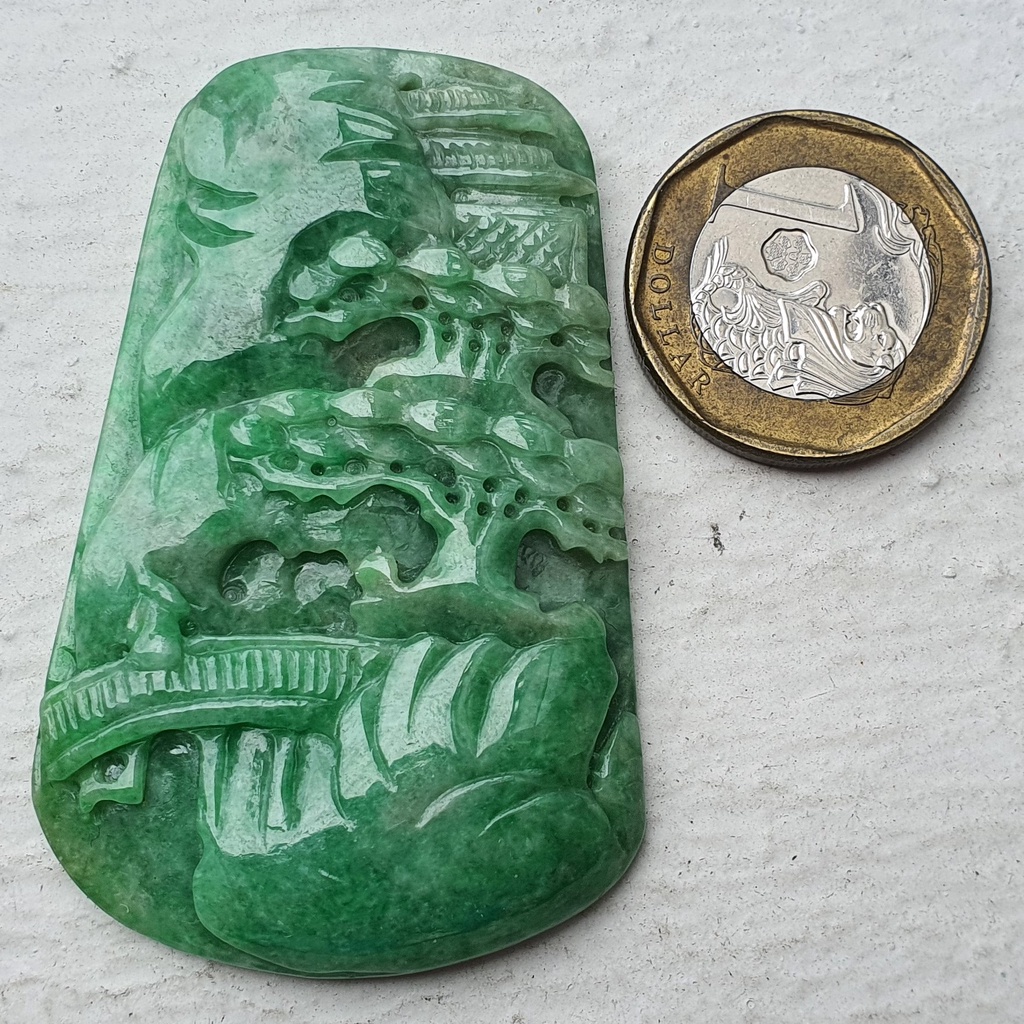 Certified Type A Jadeite Pendant Bright Green Jade Landscape 山水 ...