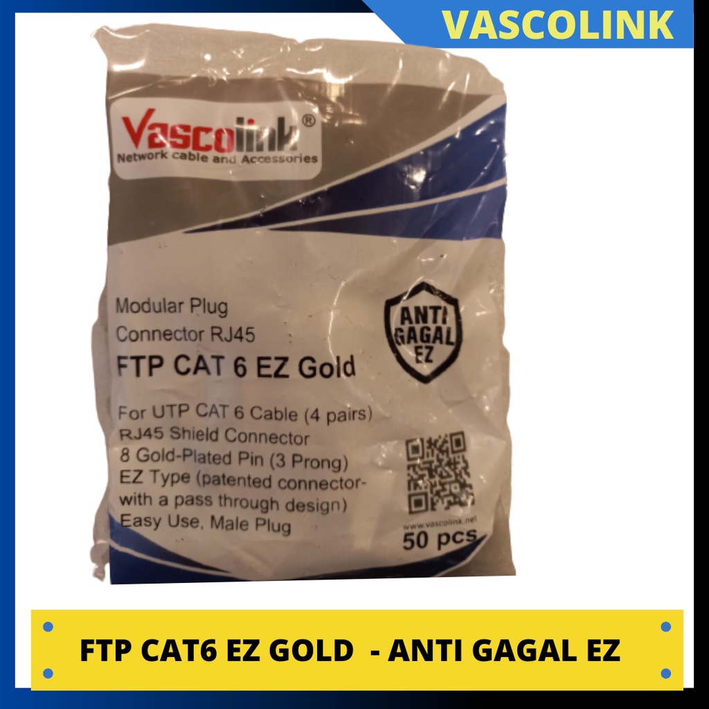Rj45 FTP CAT6 EZ GOLD VASCOLINK CONNECTOR 1PACK CONTAINS 50PCS ANTI ...