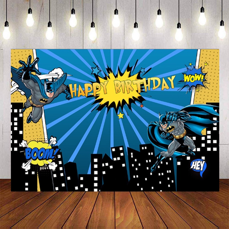 Batman Backdrop Baby Boy Birthday Party Blue Black Buildings ...