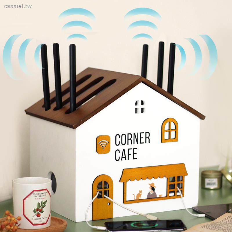 Solid wood Wireless Wifi Router Box Shelf Double Layers Bracket Cable ...