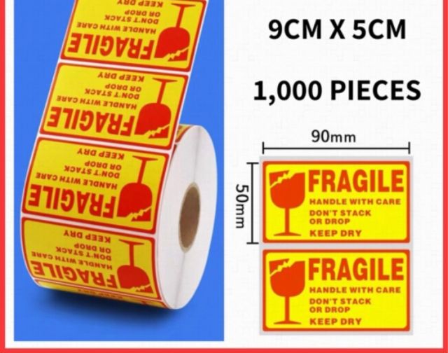 Fragile Sticker Roll 1000pcs 9x5cm RED/YELLOW Courier Poslaju GDEX DHL ...