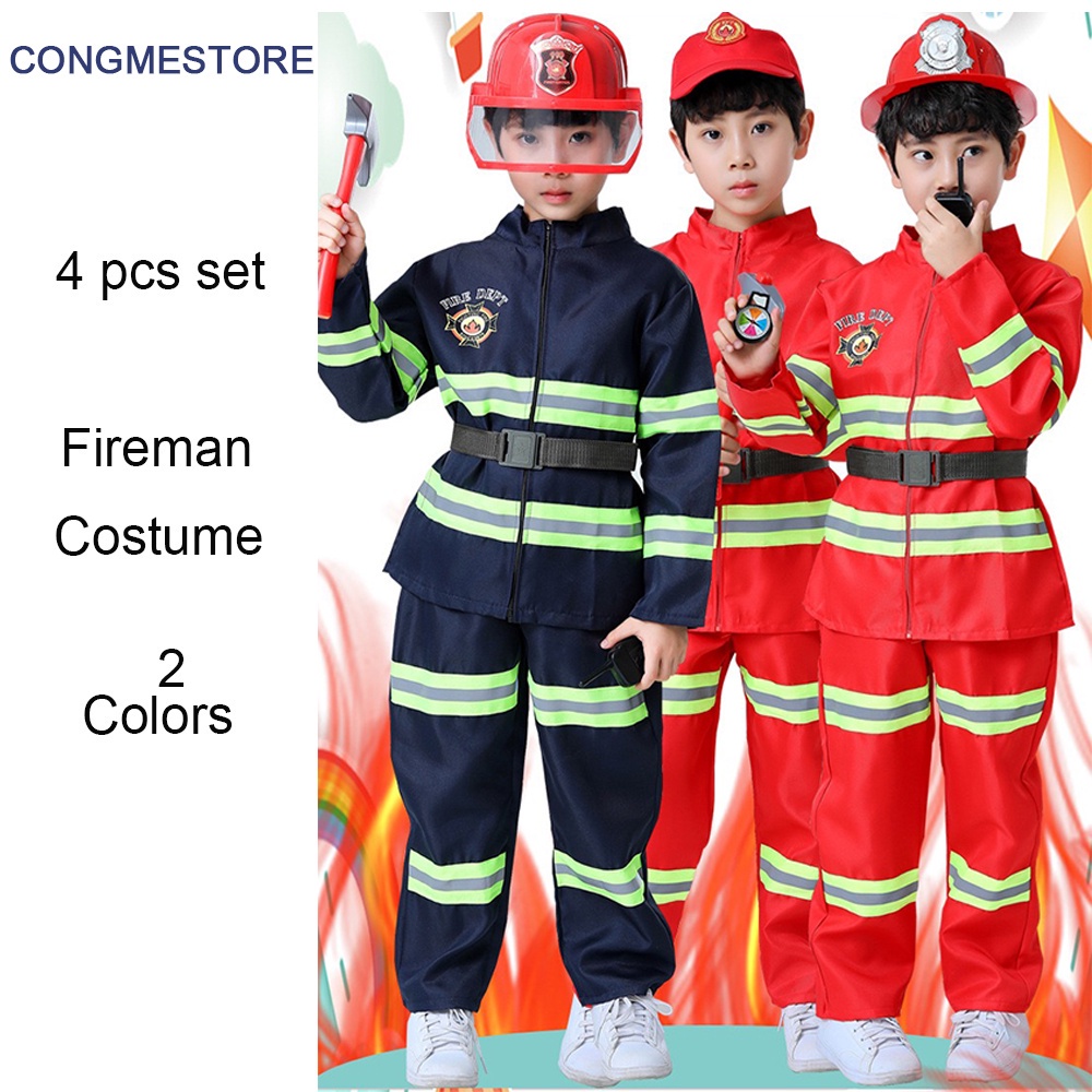 Congme Kid boy girl Fireman Costume Fire Fighter 4pcs Costume Rescue ...
