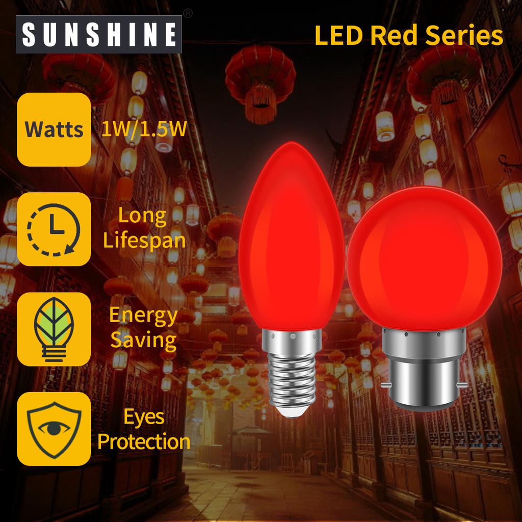SUNSHINE LED Bulb Red Ball Bulb Red Candle Bulb (1W/1.5W B22/E12/E14 ...
