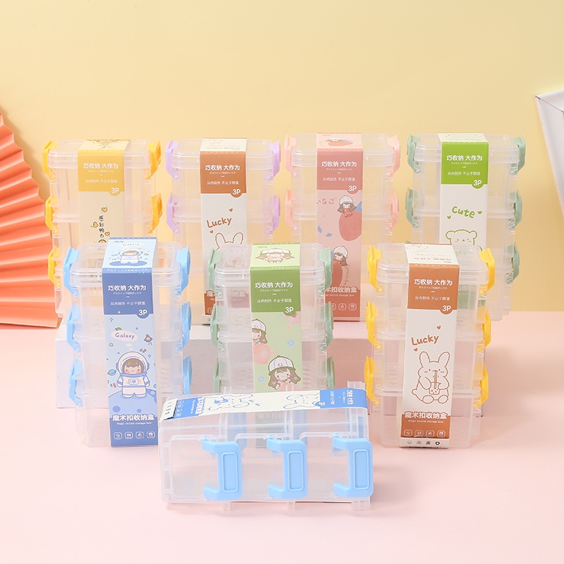 Cartoon Three-Layer Mini Small Sized Loop Fastener Storage Box Student ...