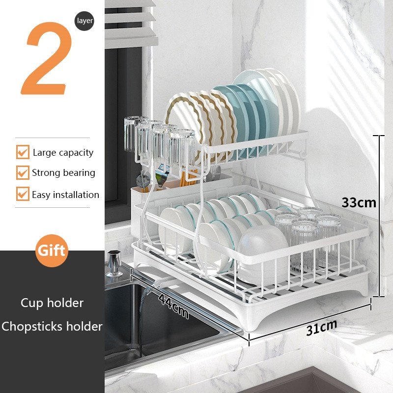 ODOROKU 2 Tier Dish Rack with Drainer Cup Holder & Utensils Holder ...